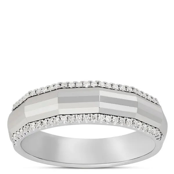 Benbridge 14k White Gold Faceted Ring With Round Diamonds - Wg