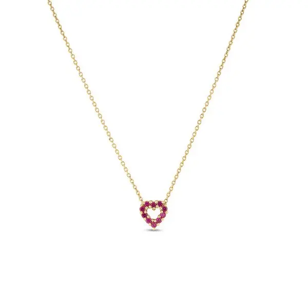Roberto Coin 18k Yellow Gold Tiny Treasures Diamond And Ruby Heart Necklace - Red