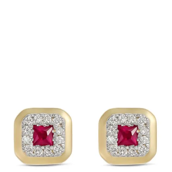 Benbridge Square Ruby And Round Diamond Stud Earrings - Red