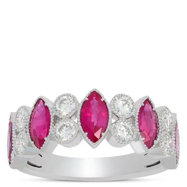 Benbridge Marquise Diamond And Ruby Ring In 14k White Gold - Red