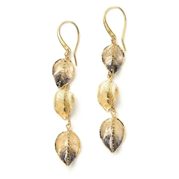 TOSCANO Triple Brown Enamel Leaf Dangle Earrings, 14k Yellow Gold - Yg