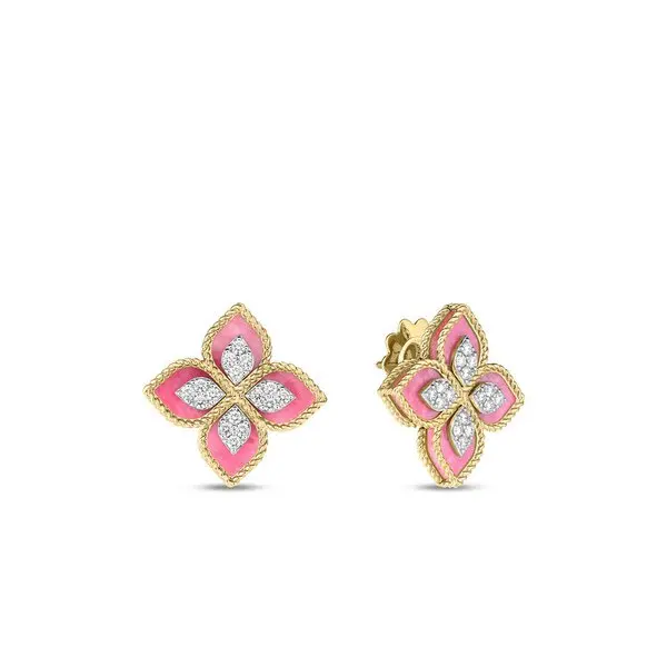 Roberto Coin 18k Venetian Princess Diamond & Rhodonite Flower Stud Earrings - Tt