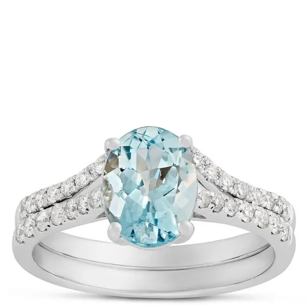 Benbridge Oval Aquamarine And Diamond Ring In 14k White Gold - Blue
