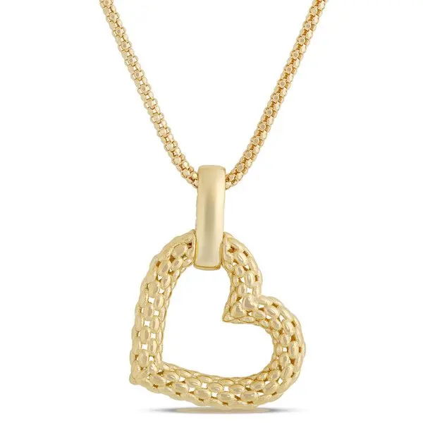 TOSCANO 14k Yellow Gold Quilted Heart Pendant Necklace - Yg