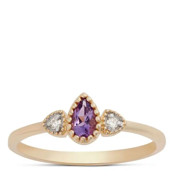 Benbridge Pear Shaped Amethyst And Diamond Ring - Purple