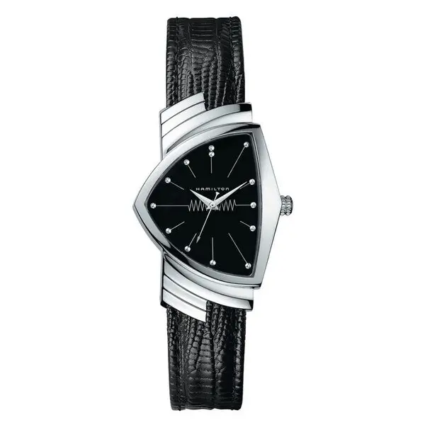 Hamilton Ventura Quartz Black Dial Watch - Stainless Steel