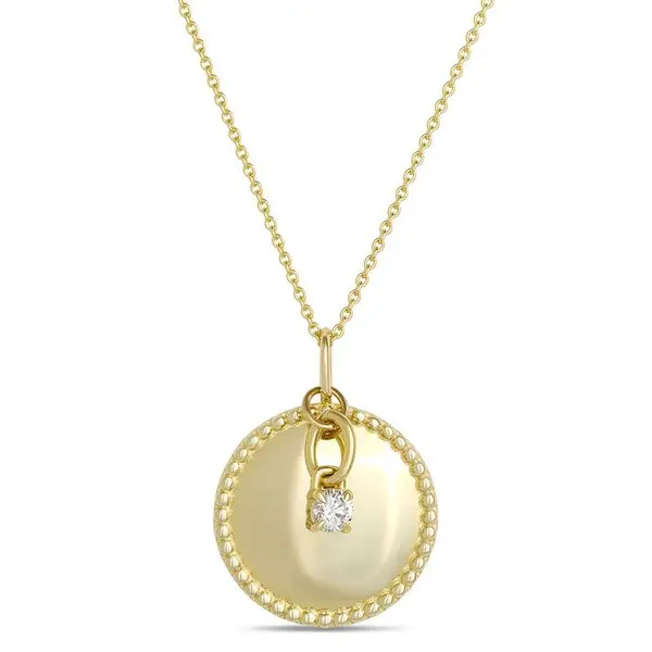 IKUMA Beaded Disk Pendant Necklace With Diamond, 14k Yellow Gold - Yg