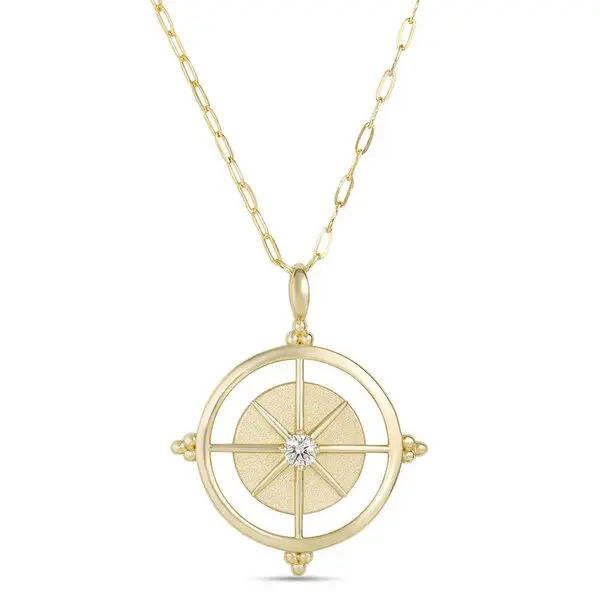 IKUMA Compass Pendant Necklace With Diamond - Yg