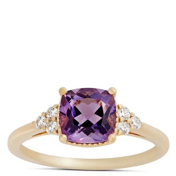 Benbridge Cushion Amethyst And Diamond Ring In 14k Yellow Gold - Purple