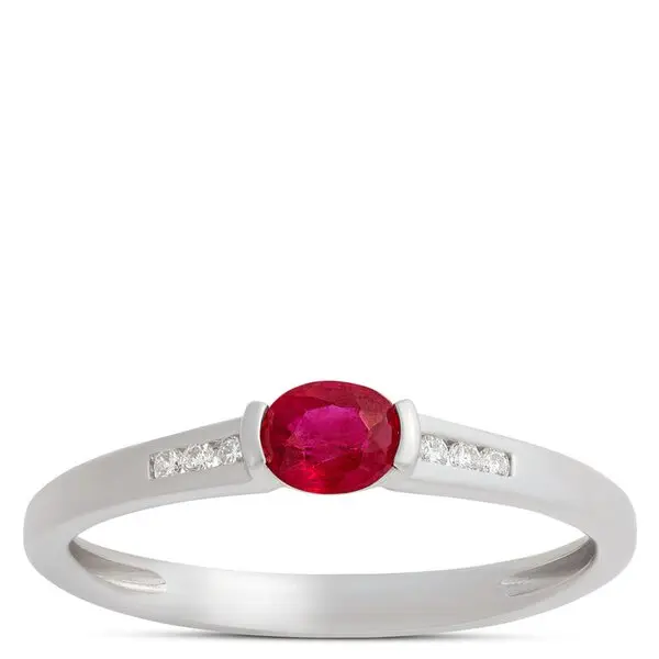 Benbridge Oval Ruby And Diamond Ring In 14k White Gold - Red