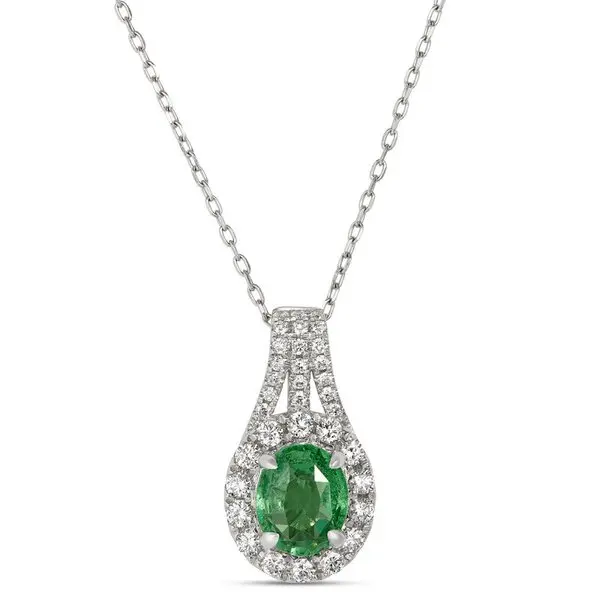 Benbridge Oval Tsavorite And Diamond Pendant In 14k White Gold - Green