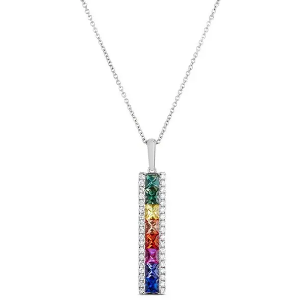 Benbridge Rainbow Sapphire And Diamond Bar Pendant - Wg