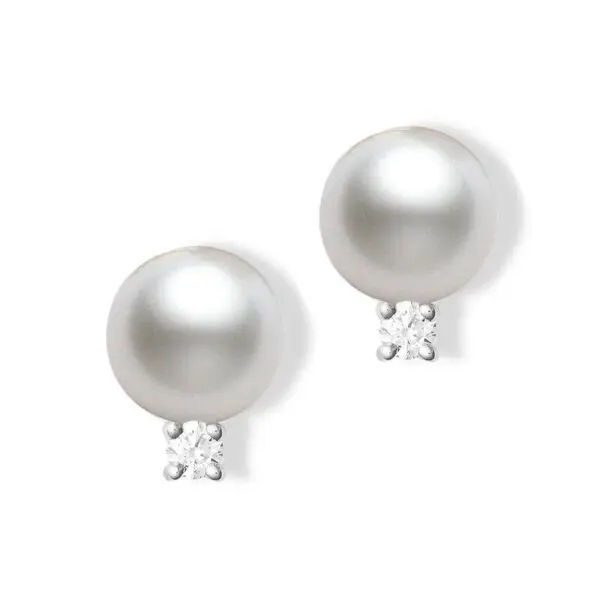 Mikimoto Akoya Cultured Pearl And Diamond Stud Earrings - White