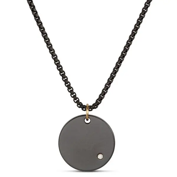 Benbridge Zirconium Disc Pendant With Stainless Steel Chain - 14k Stainless Steel