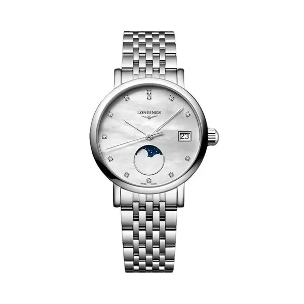 LONGINES Elegant Collection Moon Phase White Mother-of-pearl Dial Watch, 30mm - Not Applicable