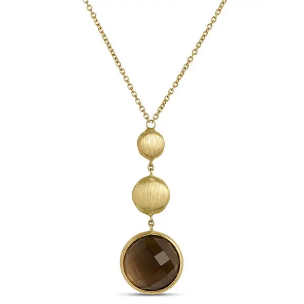 TOSCANO Round Bezel Set Smoky Quartz 14k Yellow Gold Necklace - Brown