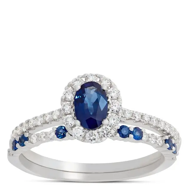 Benbridge Oval Sapphire And Round Diamond Ring In 14k White Gold - Blue