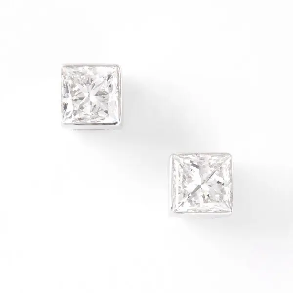 Benbridge Invisible Bezel Solitaire Princess Cut Diamond Stud Earrings - H-i