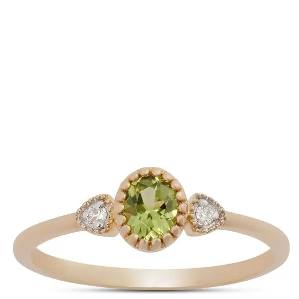 Benbridge Oval Cut Peridot And Diamond Ring In 14k Yellow Gold - Green