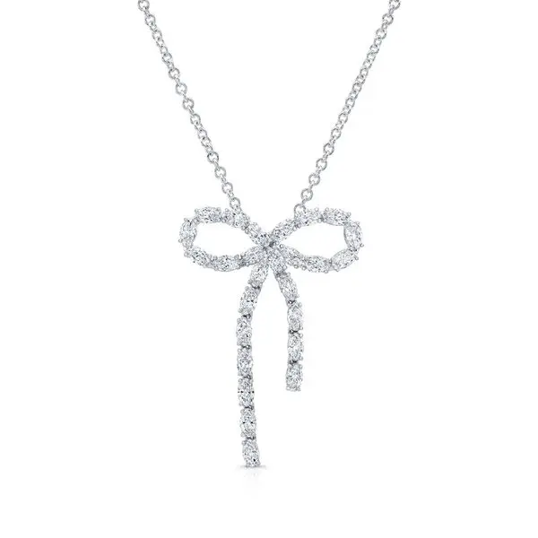 Rahaminov Diamond Bow Pendant Necklace - Wg