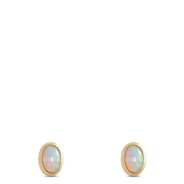 Benbridge Bezel Set Oval Opal Stud Earrings - White