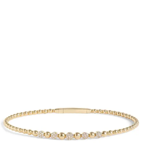 Benbridge Flexy Gold Bead And Diamond Bangle - Near Colorless