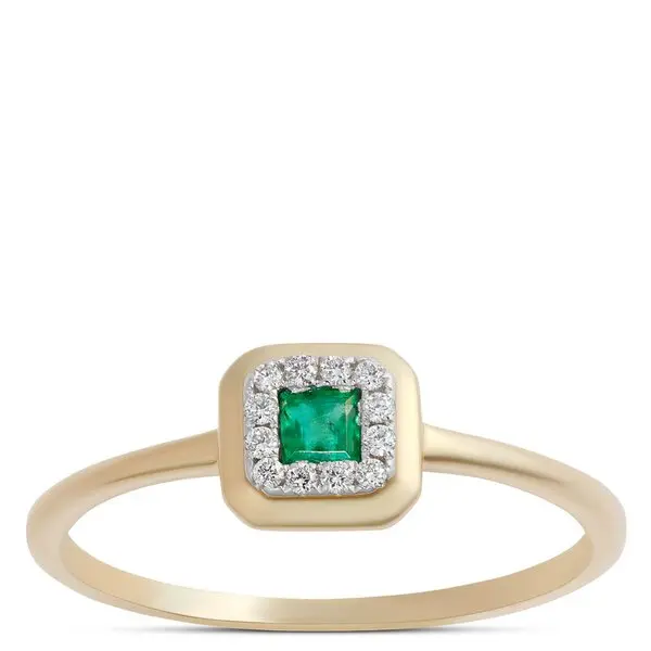 Benbridge Square Emerald Diamond Halo Ring - Green