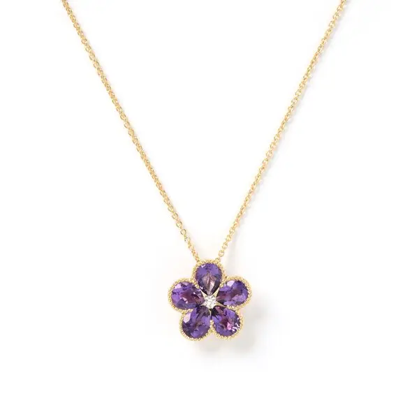 Benbridge Flower Shaped Amethyst And Diamond Pendant - Purple