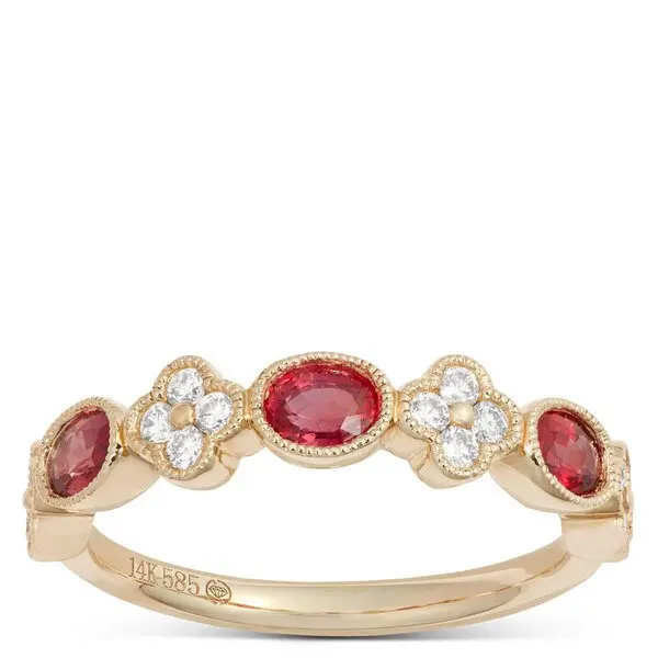 Benbridge Ruby And Diamond Flower Ring In 14k Yellow Gold - Red