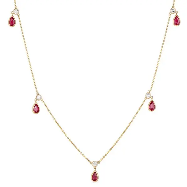 Benbridge Bezel Set Pear Shaped Ruby Drops Necklace - Red