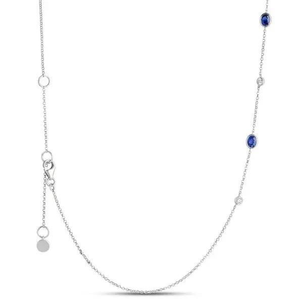 Benbridge Oval Sapphire And Round Diamond Station Necklace - Blue