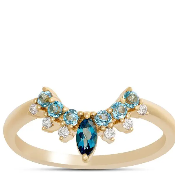 Benbridge Marquise Topaz And Round Diamond Ring In 14k Yellow Gold - Blue