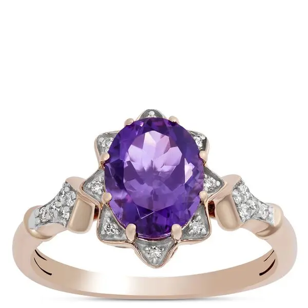 Benbridge Oval Amethyst And Diamond Ring In 14k Rose Gold - Purple