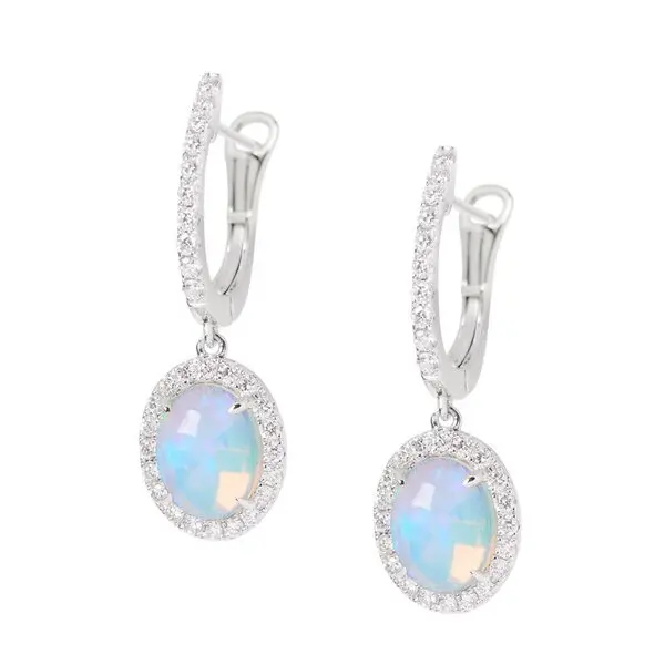 Benbridge Oval Opal Earrings With Diamond Halo - Multicolored