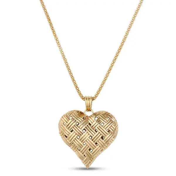 TOSCANO Basket Weave Heart Pendant Necklace 14k Yellow Gold - Yg