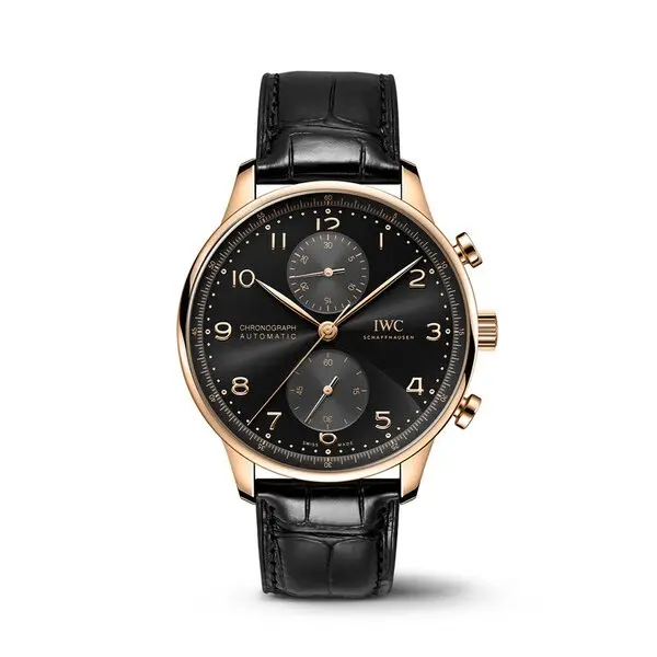 IWC SCHAFFHAUSEN Portugieser Chronograph Black Dial Watch - Yg