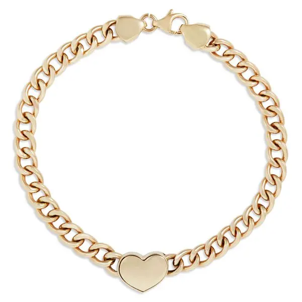 TOSCANO Curb Chain Bracelet With Heart Center - Yg