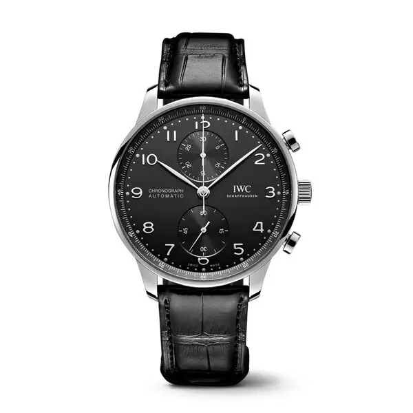 IWC SCHAFFHAUSEN Portugieser Chronograph Black Dial Watch - Stainless Steel