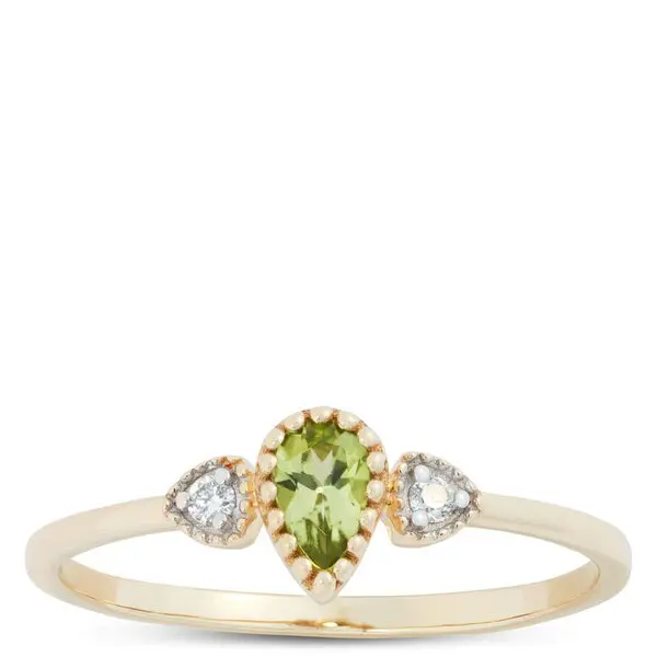 Benbridge Pear Peridot And Diamond Ring In 14k Yellow Gold - Green