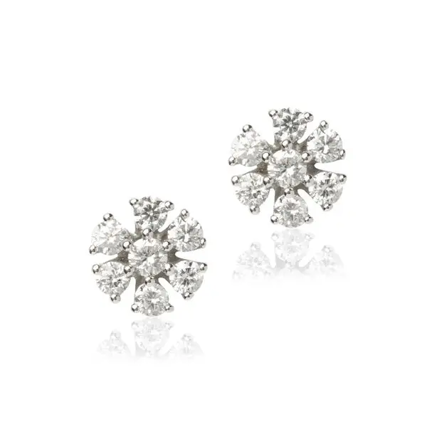 Benbridge Flower Shaped Diamond Stud Earrings - Wg
