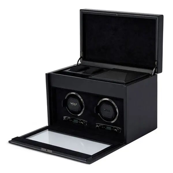 Wolf British Racing Double Watch Winder With Storage - Leather