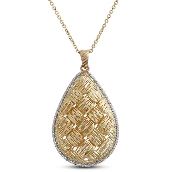 TOSCANO Two-tone 14k Gold Woven Pear Pendant Necklace - Tt
