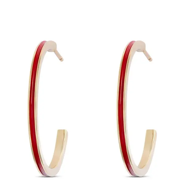 TOSCANO 14k Yellow Gold Hoop Earrings With Red Enamel - Yg