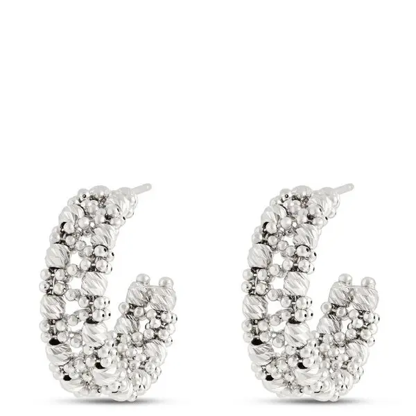 TOSCANO Two-row Beaded 14k White Gold Hoop Earrings - Wg