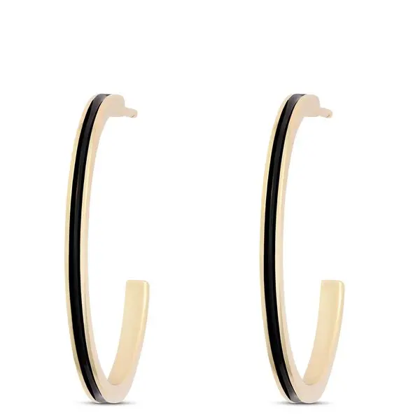 TOSCANO Hoop Earrings 14k Yellow Gold With Black Enamel - Yg