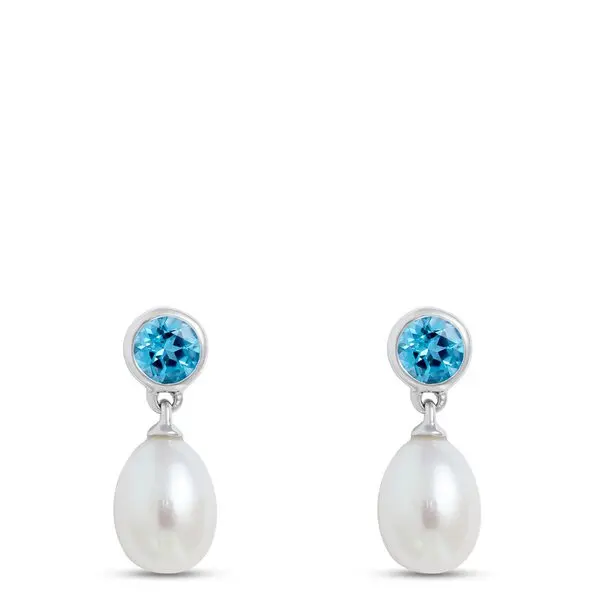 Benbridge Pearl And Blue Topaz Drop Earrings - White