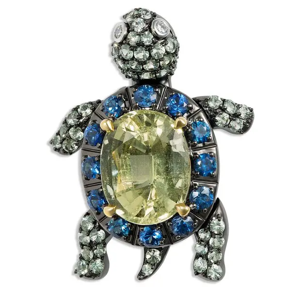 Benbridge Turtle Brooch With Sapphires And Diamonds - Green