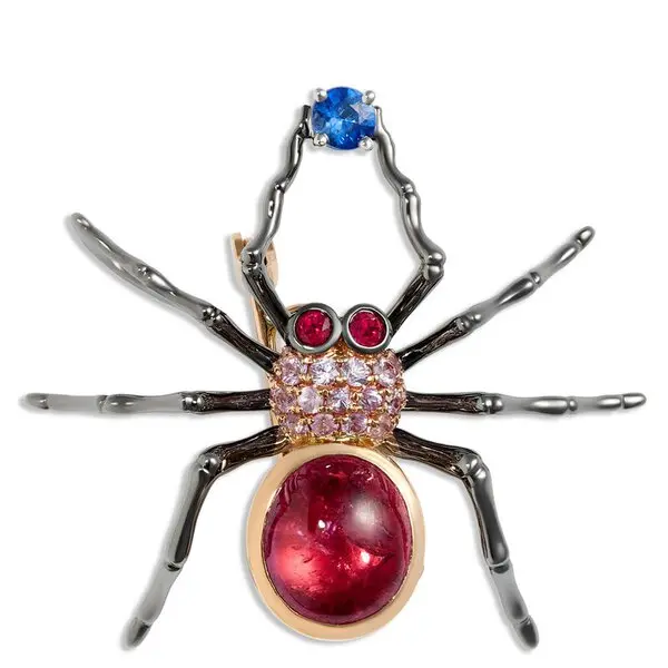 Benbridge Spider Brooch With Sapphire, Tourmaline, And Ruby Gemstones - Red