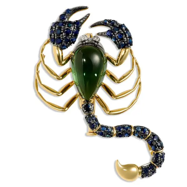 Benbridge Scorpion Brooch With Sapphires, Diamonds, And Tourmaline - Green