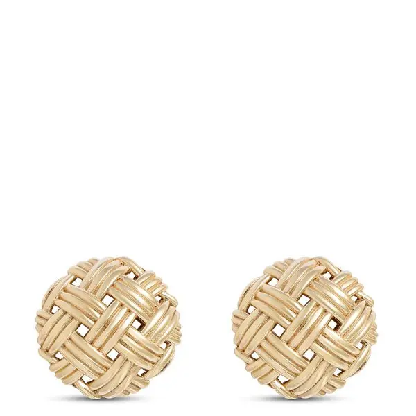 TOSCANO Basket Weave Button Stud Earrings - Yg